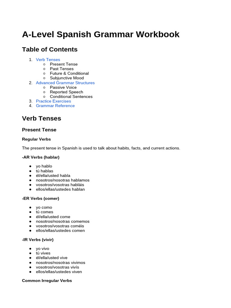 A-Level Spanish Grammar Workbook | PDF