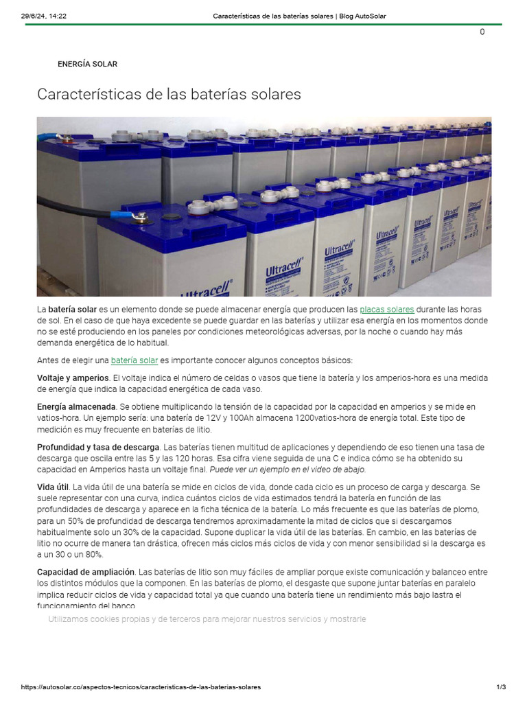 Características de Baterías Solares | PDF | Energía solar | Electricidad