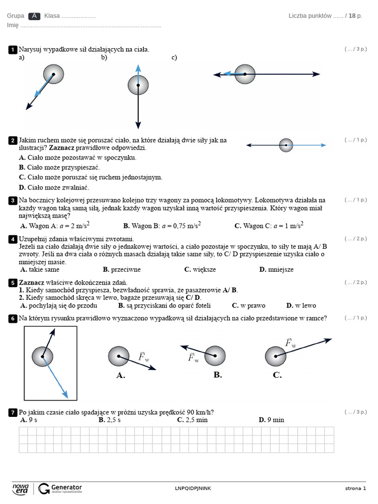 Test 1. Dynamika Test - Ekowydruk | PDF