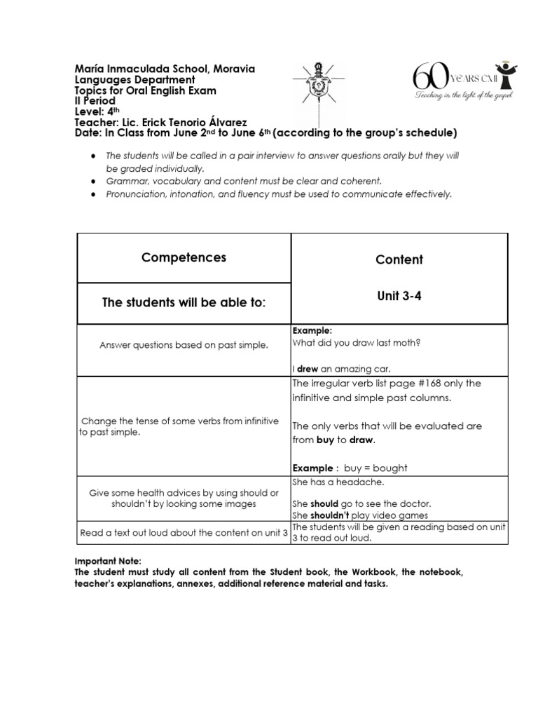 Speaking Topics 4th Grade LL Period | PDF
