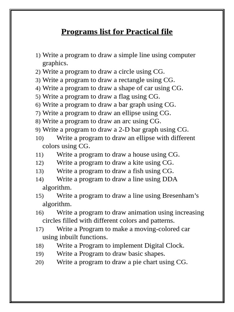 CG Practical File Questions | PDF