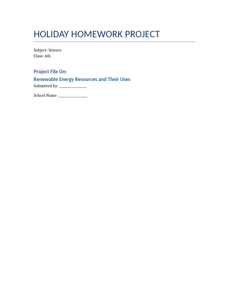 Renewable Energy Project for Class 6 | PDF