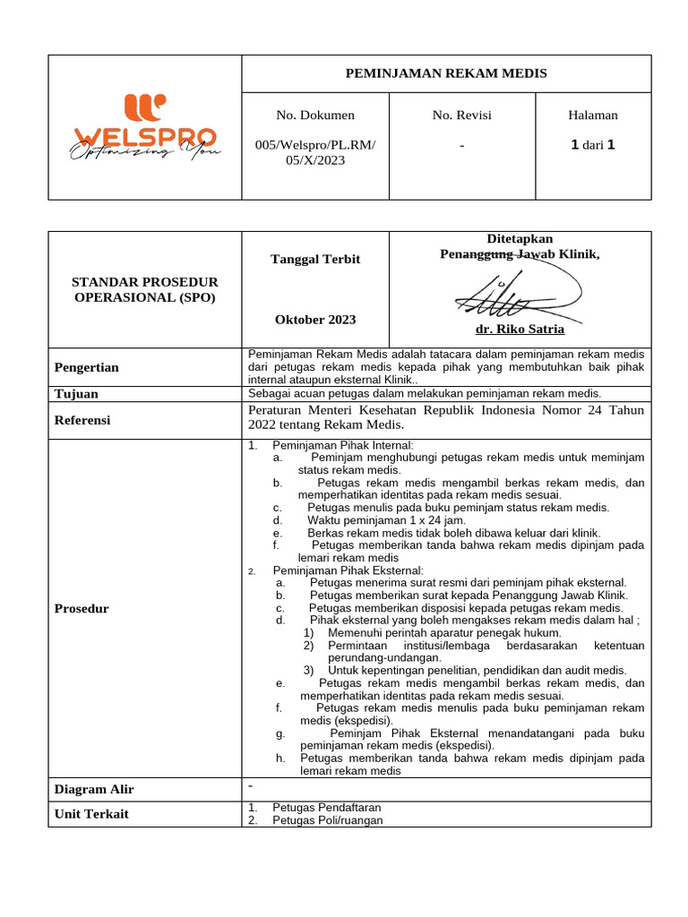 Sop Peminjaman Rekam Medis | PDF