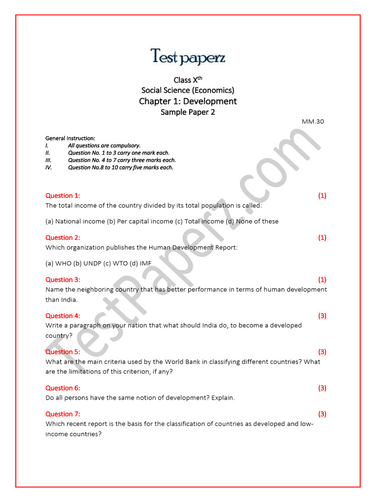 Development Sample Paper 2 | PDF | World Economy | Economies