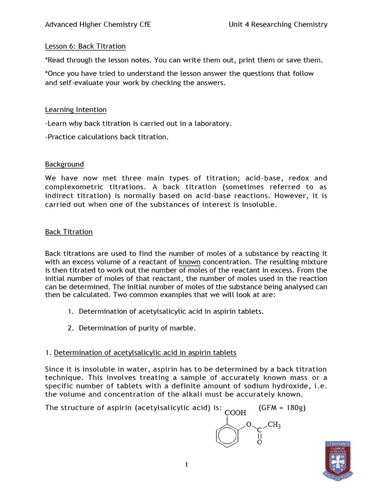 Unit 4 Lesson 6 | PDF | Chemistry | Titration