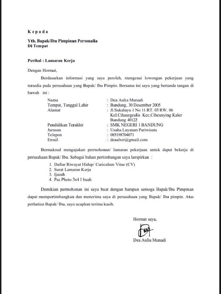 CV Lengkap Dea Aulia | PDF