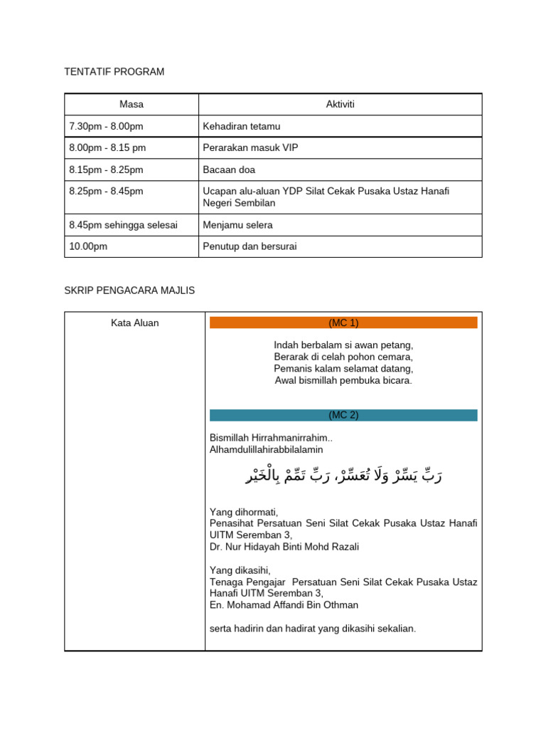 Skrip Pengacara Majlis | PDF