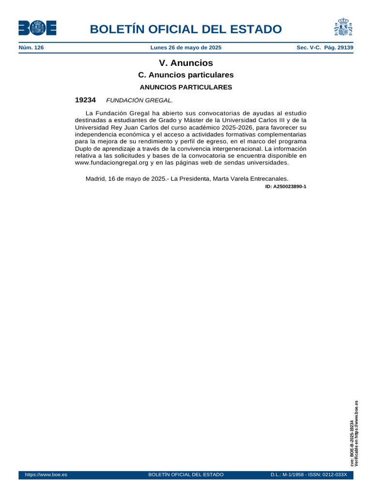 Convocatoria Ayudas Fundación Gregal 2025-26 | PDF