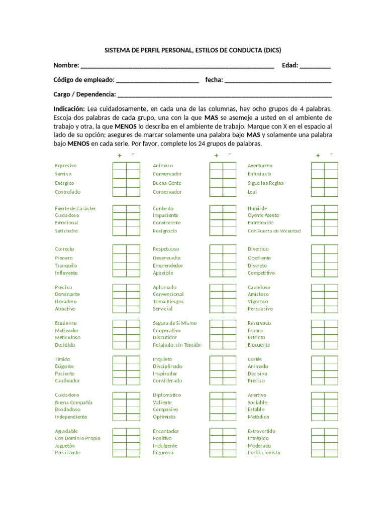 Sistema de Perfil Personal Dics | PDF