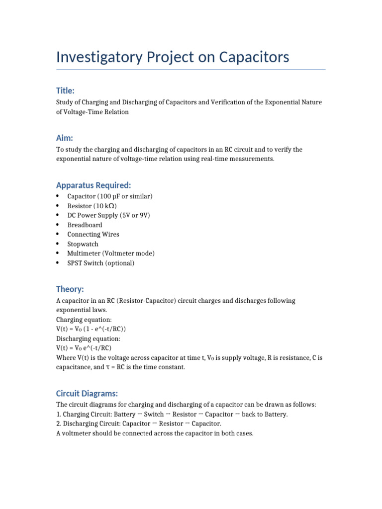 Capacitor Project Report Without Diagram | PDF | Capacitor | Electrical ...