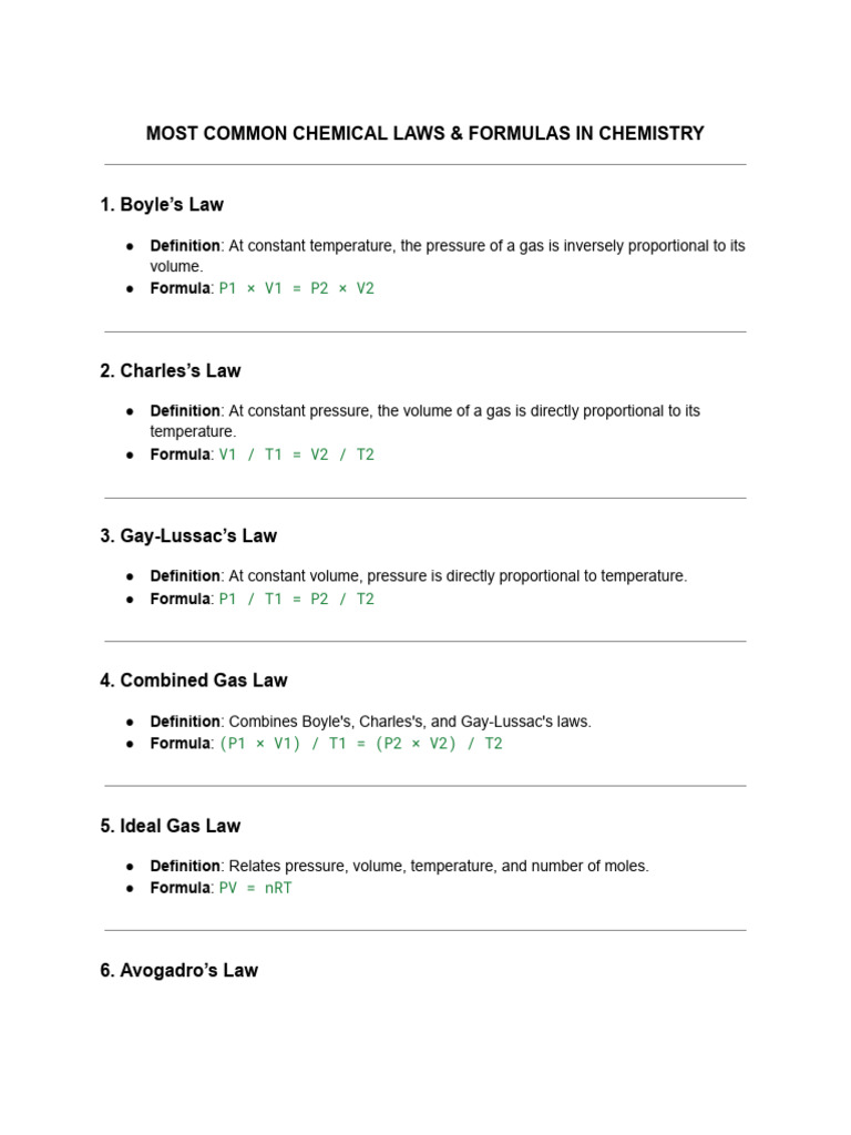 Chemistry, Laws & Sample Problems-1 | PDF | Gases | Laws Of Thermodynamics