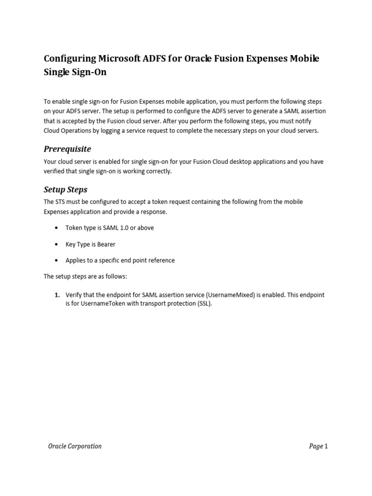 Configuring Microsoft ADFS For Oracle Fusion Expenses Mobile Single Sign | PDF | Cloud Computing ...