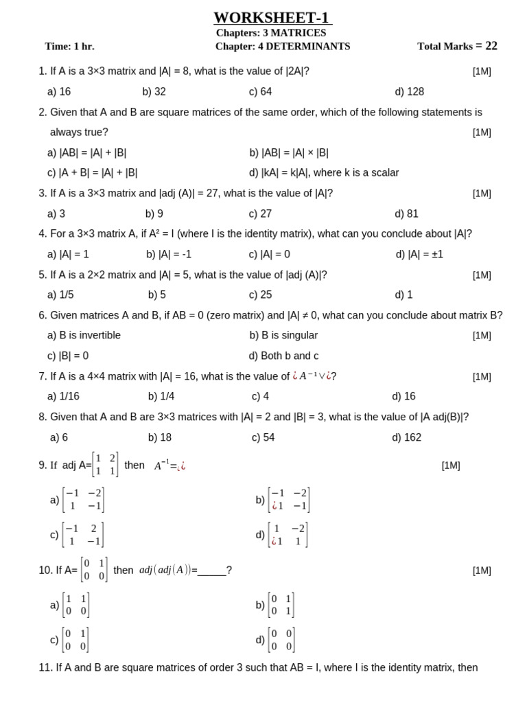 Matrix Determinants Worksheet | PDF | Matrix (Mathematics) | Linear Algebra