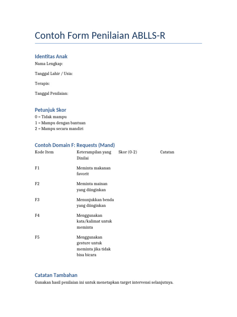 Contoh Form ABLLS-R | PDF