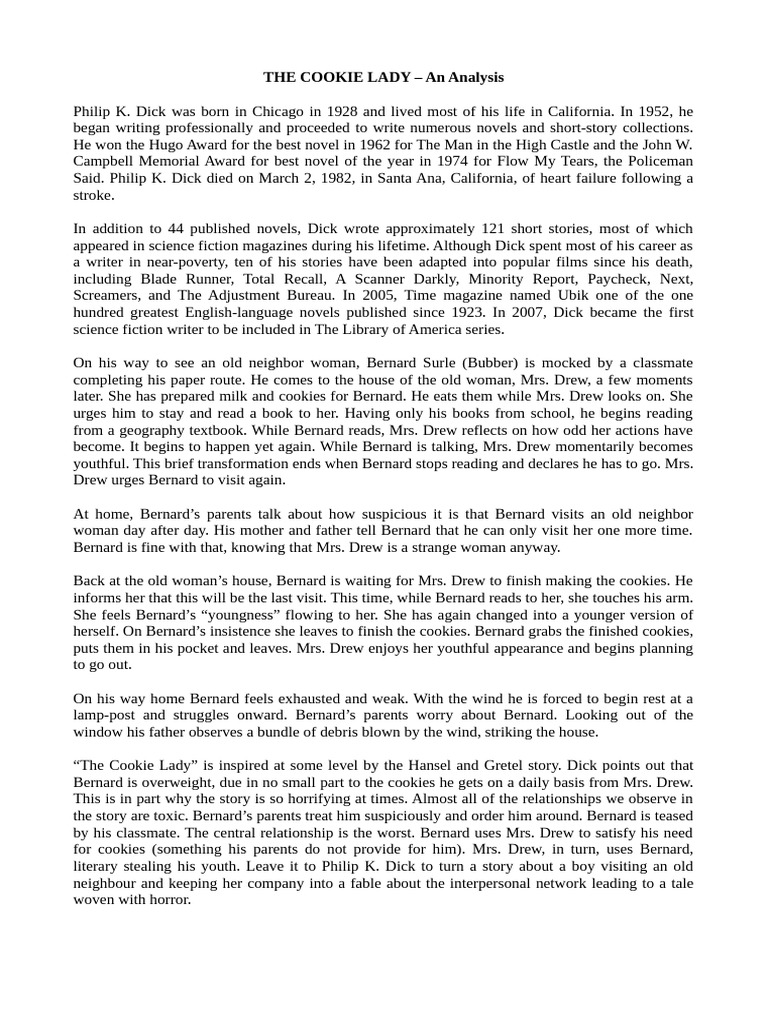 Analysis of "The Cookie Lady" | PDF | Philip K. Dick