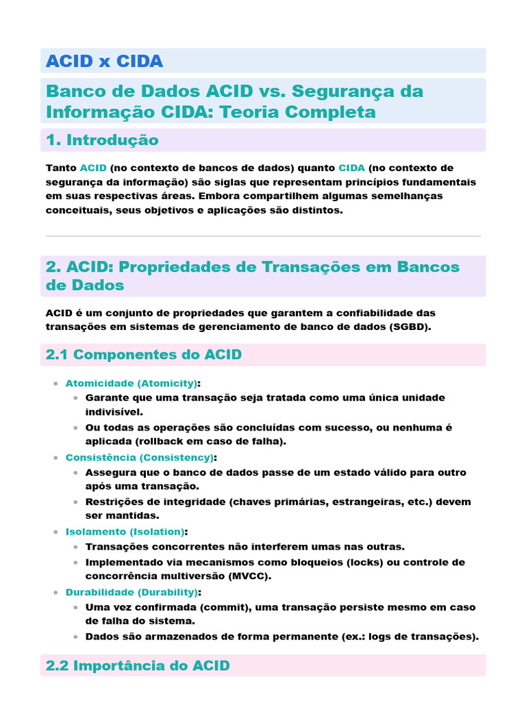 ACID x CIDA | PDF | Transação em base de dados | Autenticação