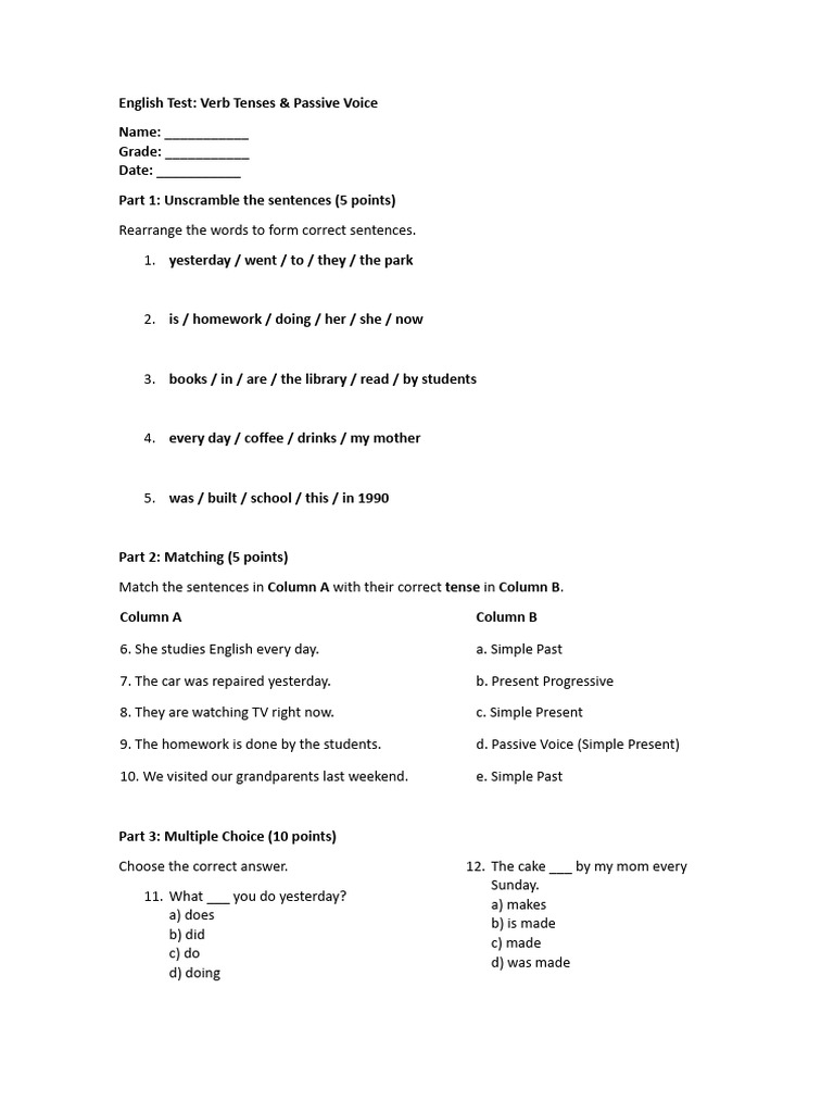 English Test - Review | PDF | English Language | Linguistic Typology