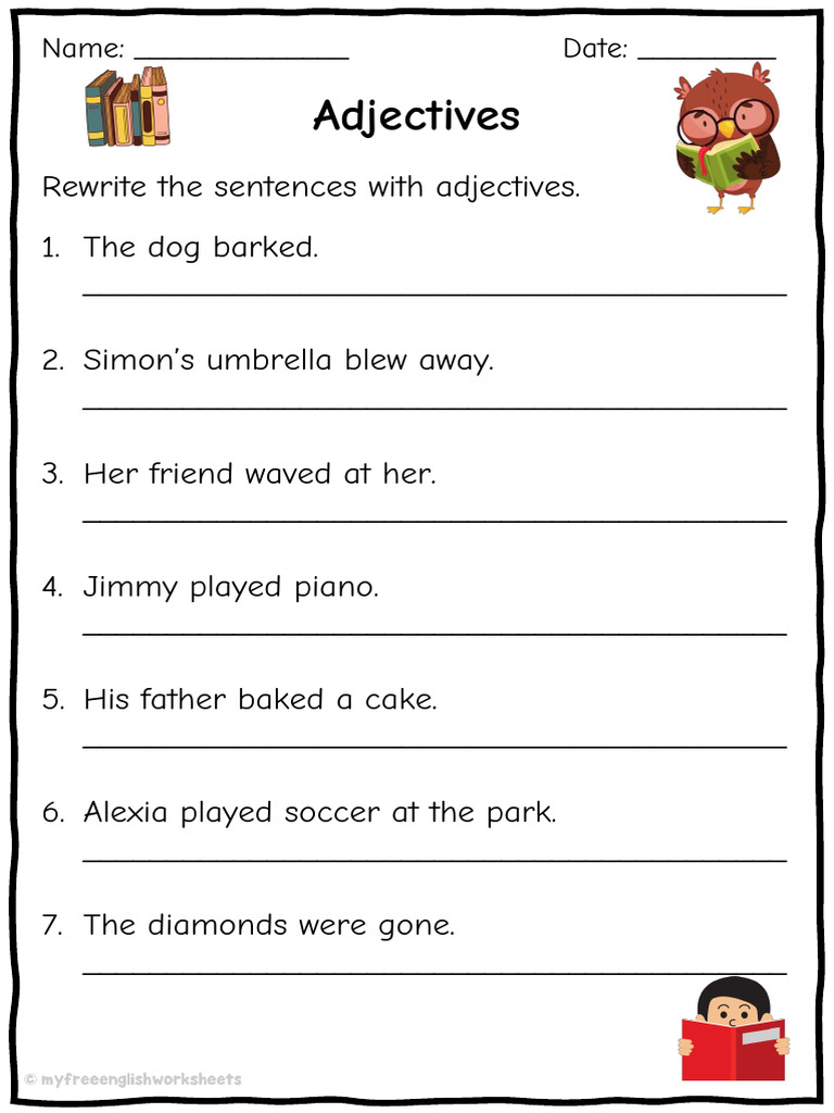 Adjectives Worksheet 1 Easy Rewrite The Sentence With Adjectives | PDF