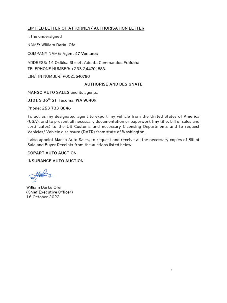 LIMITED LETTER OF ATTORNEY - 220722 - 220722 - 135712 Copy 2 | PDF