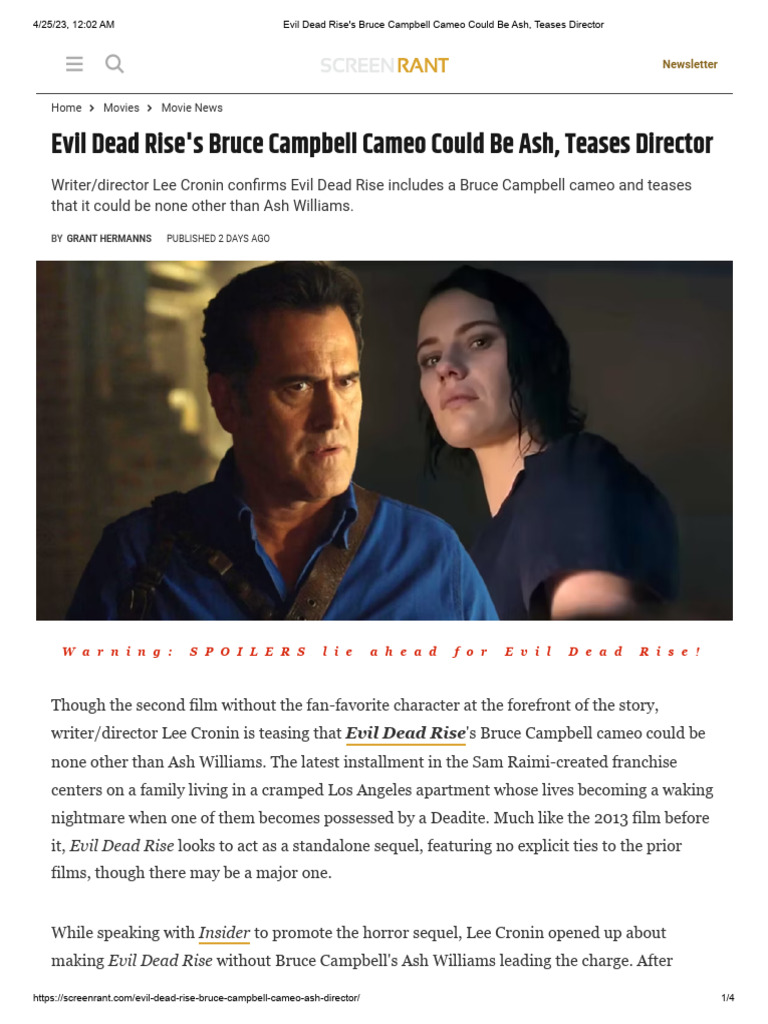 Evil Dead Rise's Bruce Campbell Cameo Could Be Ash, Teases Director | PDF