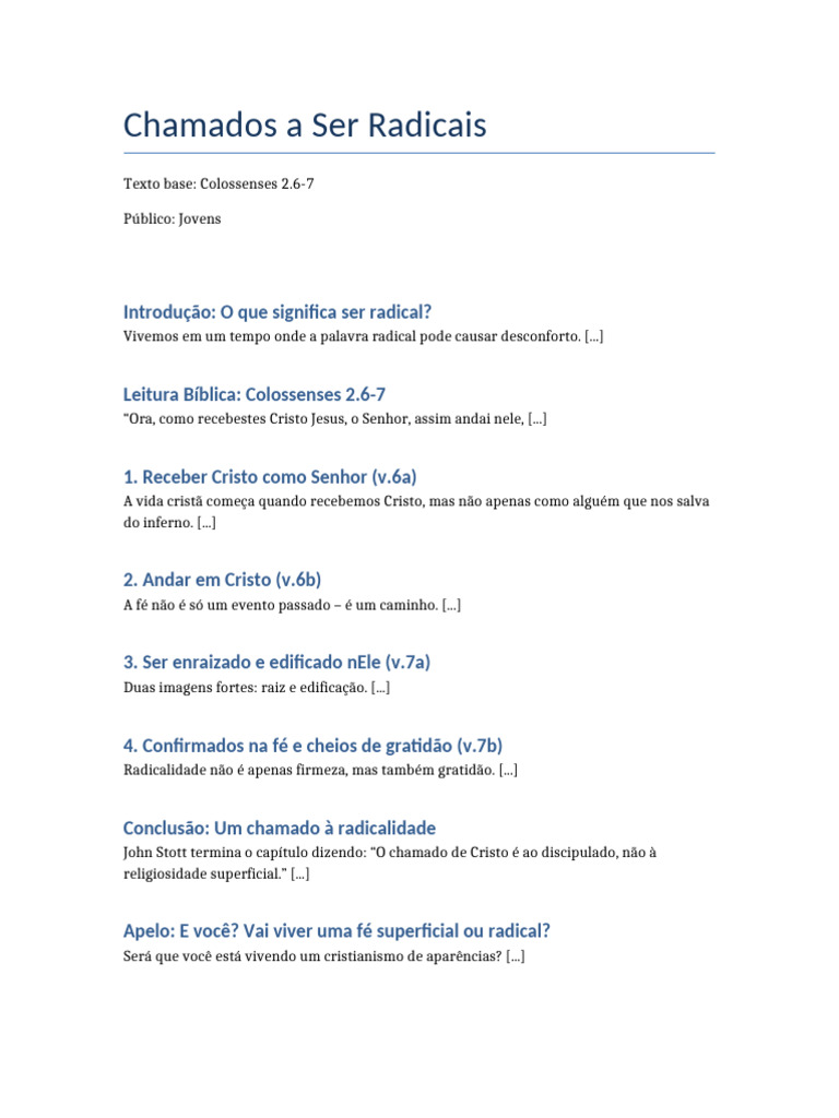 Chamados a Ser Radicais | PDF
