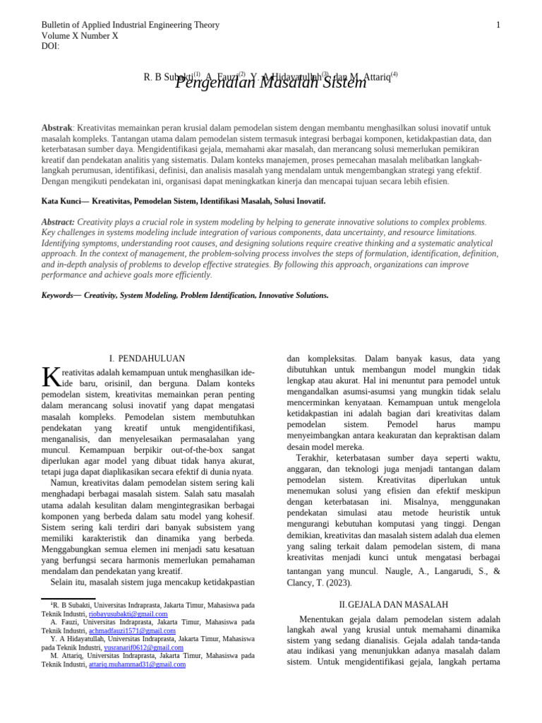 Jurnal - Pemodelan Sistem - S6D - 4 - Pengenalan Masalah Sistem | PDF