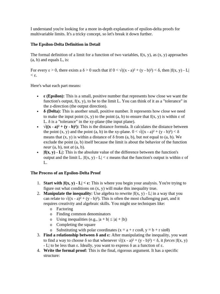 Epsilon-Delta Proofs for Multivariable Limits | PDF | Mathematics ...