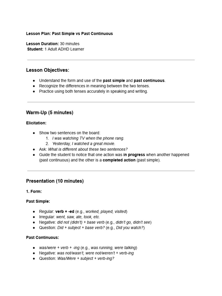 Lesson Plan 3 - Past Simple Vs Past Continuous | PDF | Verb ...