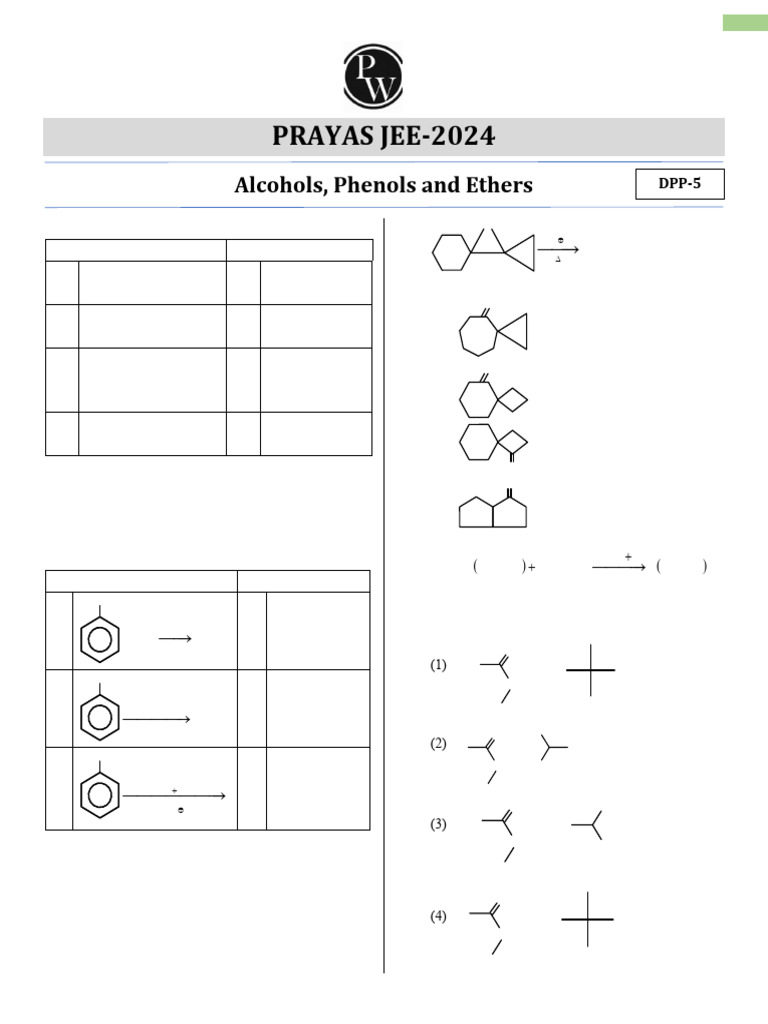 Alcohols, Phenols and Ethers DPP 05 Extra DPP Prayas JEE 2024 | PDF | Organic Chemistry | Chemistry