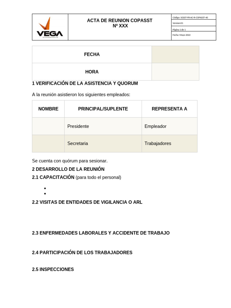 Acta Reunión COPASST Mayo 2022 | PDF