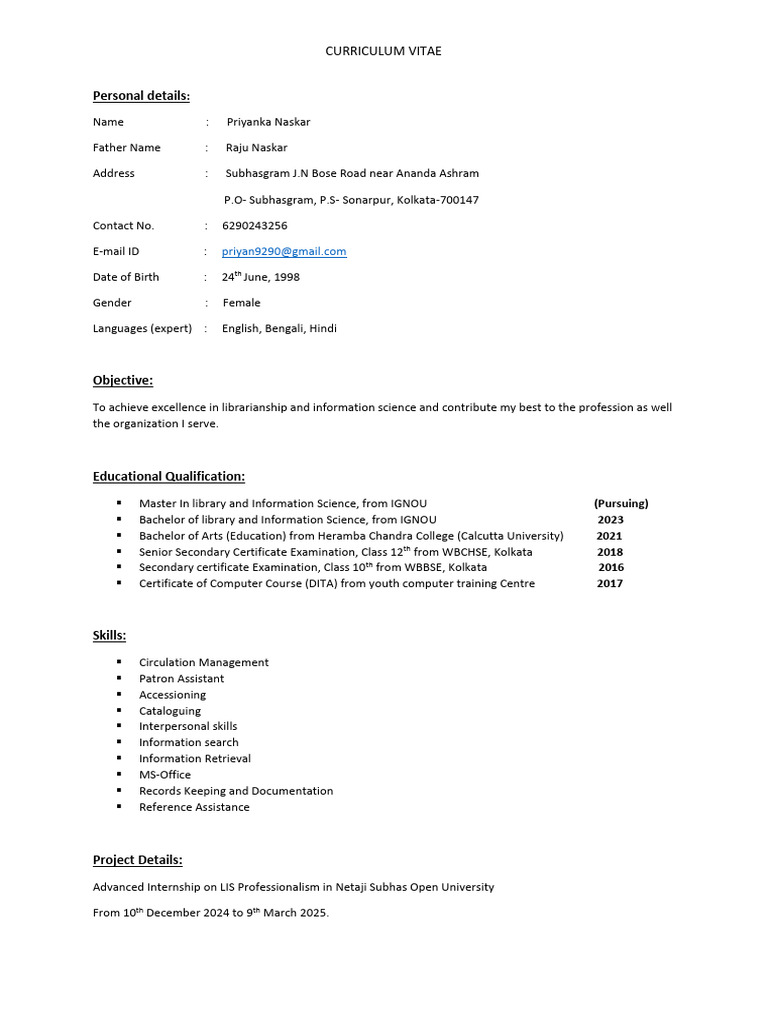 Priyanka (CV) | PDF