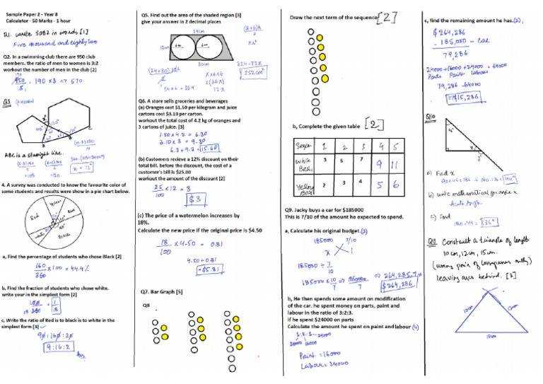 Sample Paper 2 - Year 8-1 | PDF