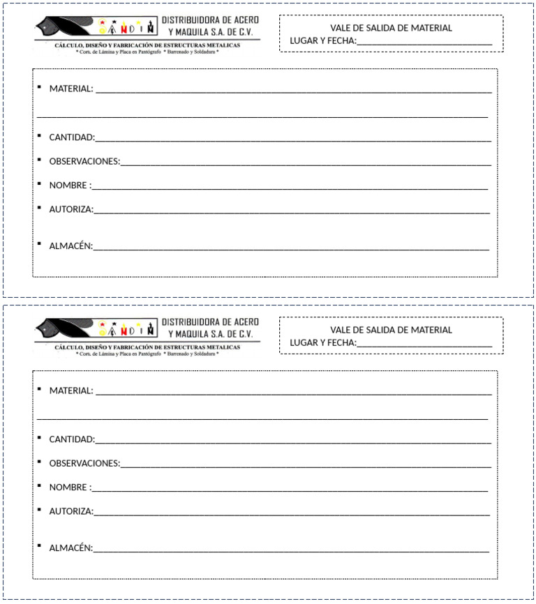 Vale De Salida De Material Pdf