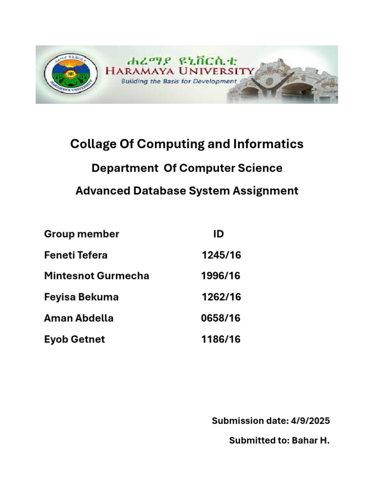 ADB Group Assignment Collage of Computing and Informatics | PDF | Relational Model | Data Management