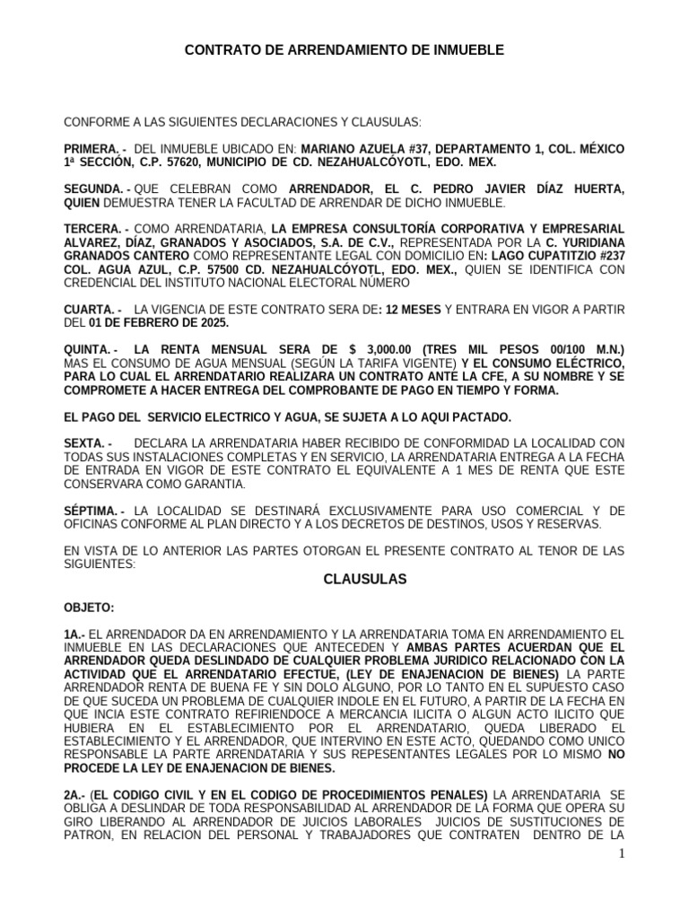 Machote de Contrato de Arrendamiento | PDF | Estado (política) | Propiedad