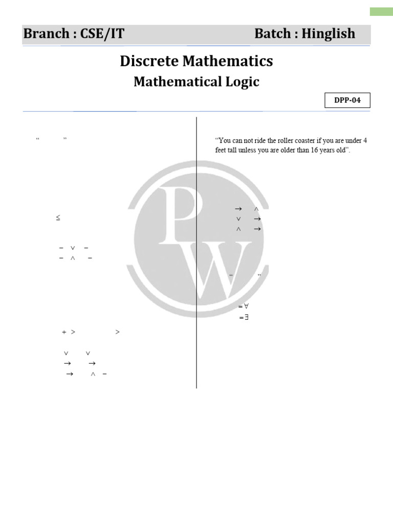Mathematical Logic - DPP 04 (Of Lec 05) | PDF | Truth | Logic