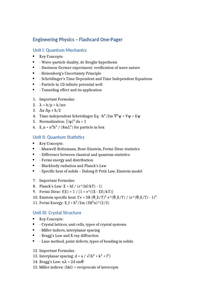 Physics Flashcard OnePager | PDF