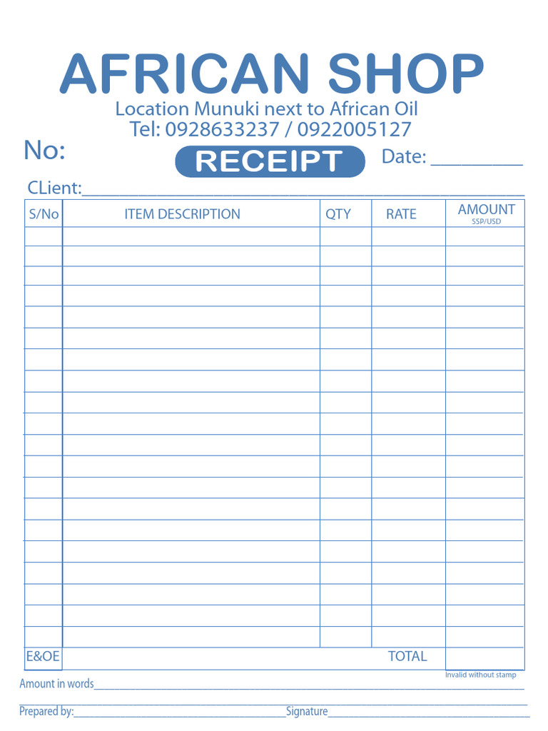 African Shop Receipt Template | PDF