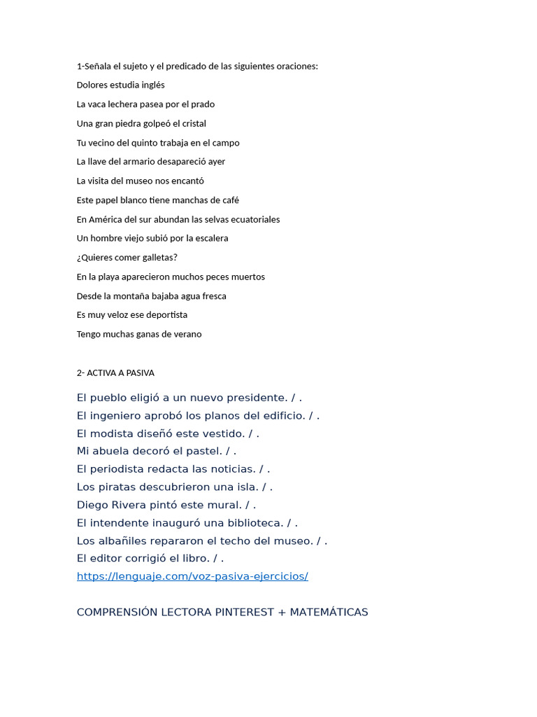 EXAMEN LENGUA SEXTO Sujeto y Predicado y Pasiva | PDF