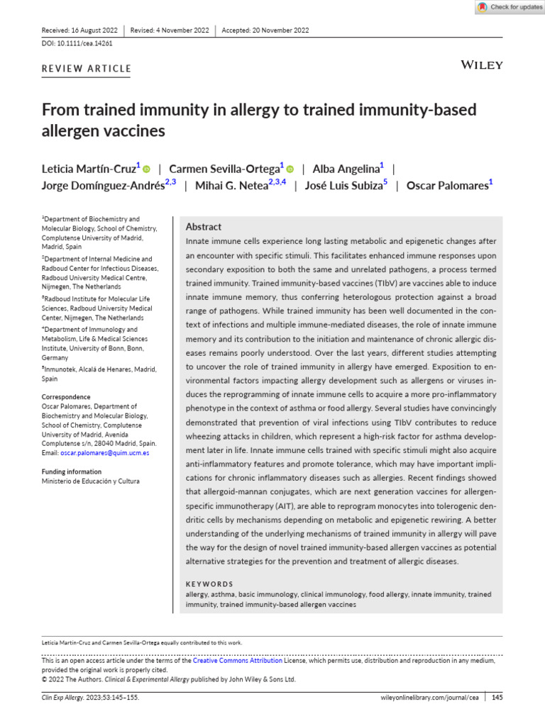 Trained Immunity and Allergy Vaccines | PDF | Allergy | Immune System