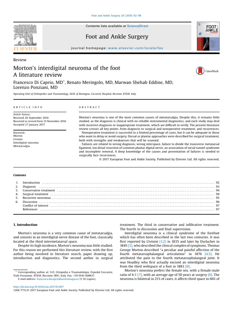Morton’s interdigital neuroma of the foot A literature review | PDF ...