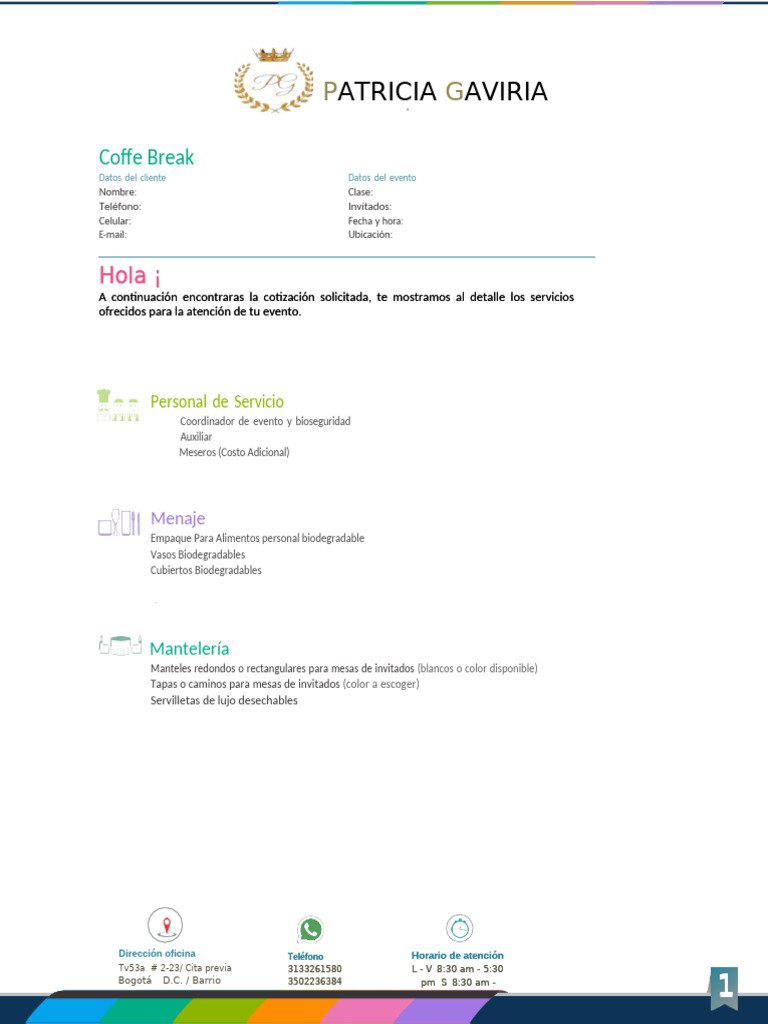 Cotizacion Coffe Break-1 | PDF | Cocina | Alimentos