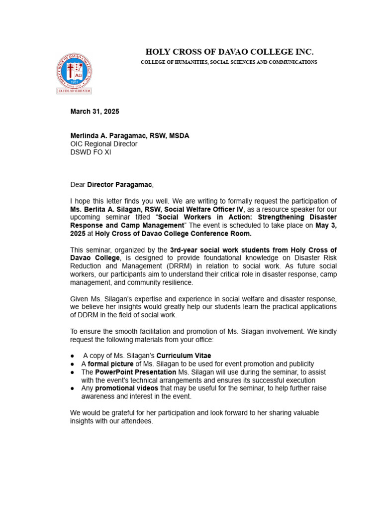 DRRM Seminar Signed Letter for Speaker | PDF