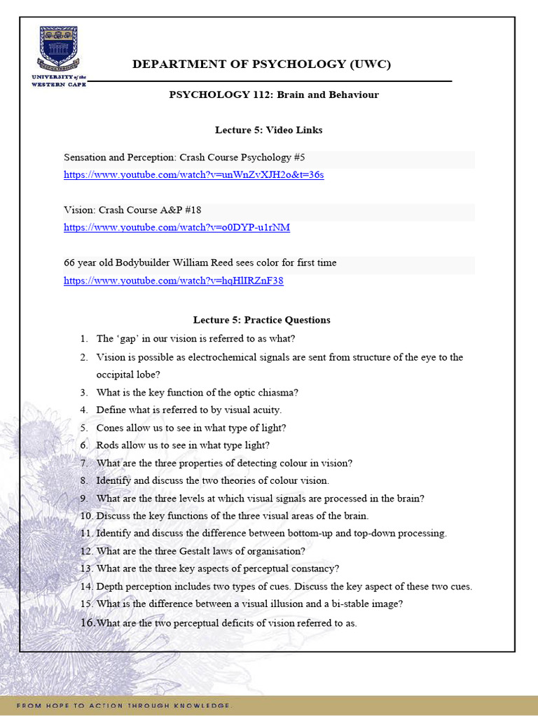 PSY112 - Lecture 5 Practice Questions | PDF