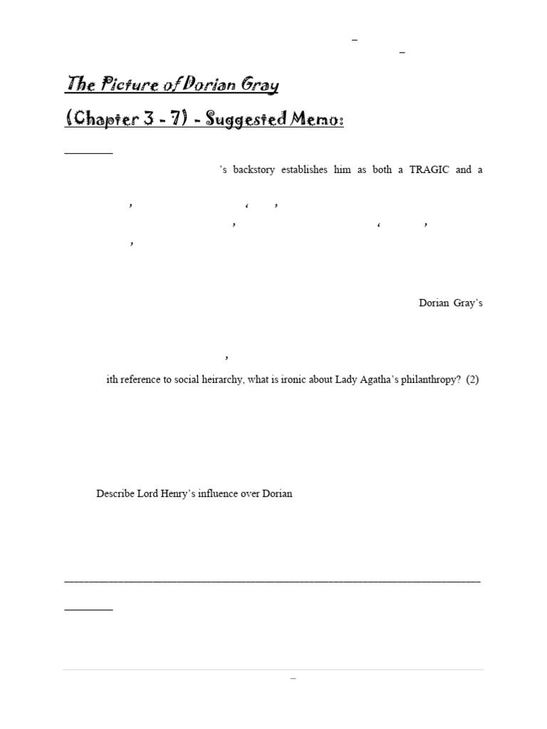 Ms Clayton - DG Chapters 3 - 7 Memo | PDF | The Picture Of Dorian Gray