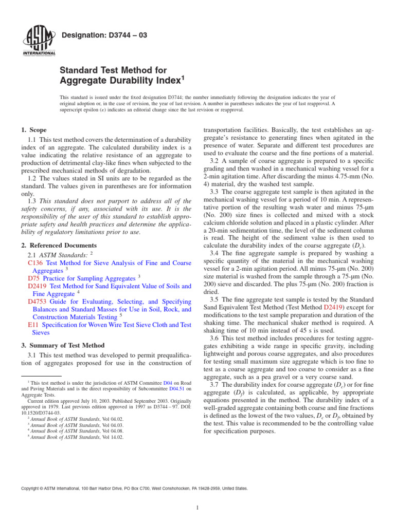 Aggregate Durability Index Test Method | PDF | Water | Construction ...