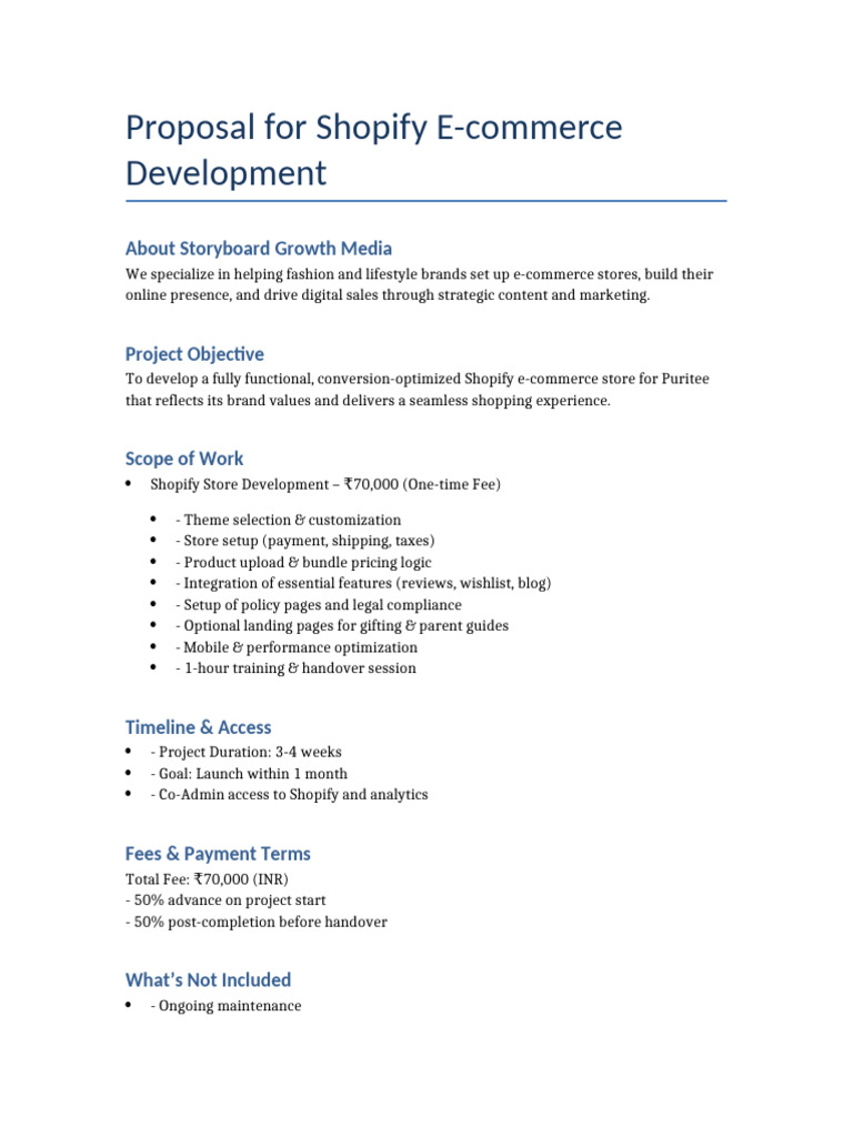 Puritee Shopify Proposal Storyboard | PDF