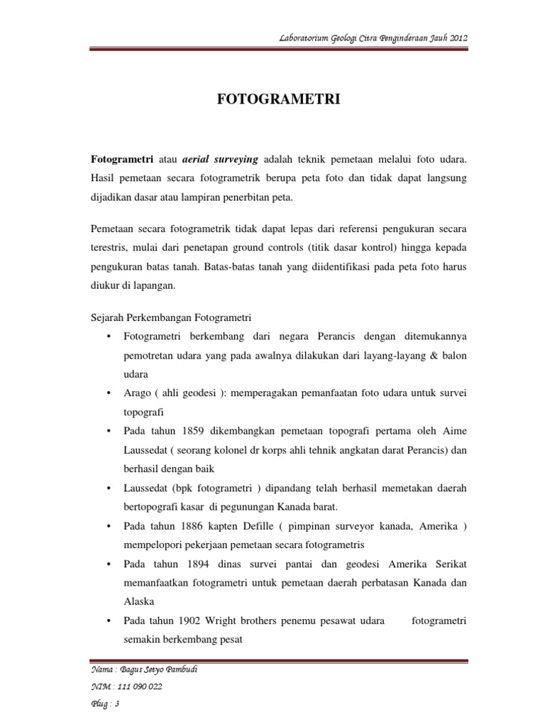 Fotogrametri: Teknik Pemetaan Udara | PDF