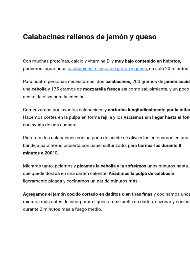 Calabacines Rellenos de Jamón y Queso | PDF