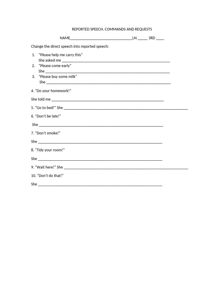 Reported Speech Commands and Requests | PDF